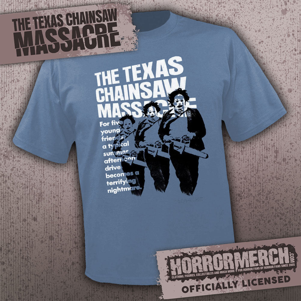 Texas Chainsaw Massacre - Running (Blue) [Mens Shirt] – Horrormerch.com